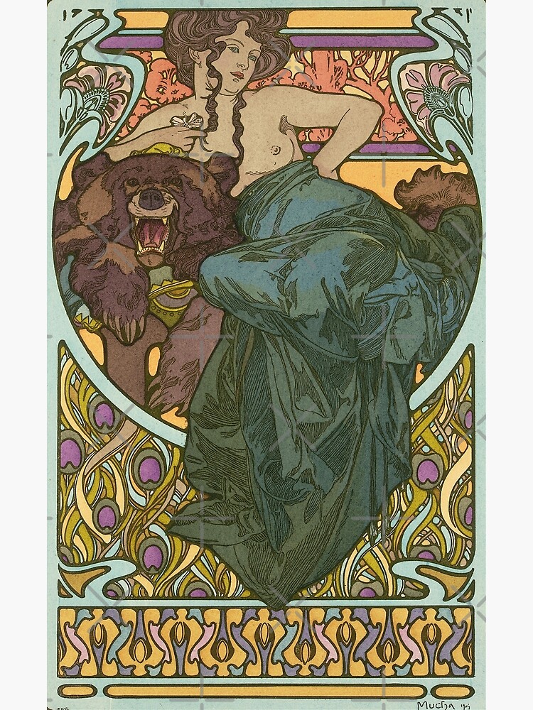 "Girl in green dress and bear -Alphonse Mucha -Art Nouveau Mucha ...
