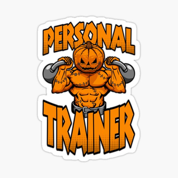 "Halloween Gym Personal Trainer Pumpkin Kettlebell Fitness" Sticker for ...