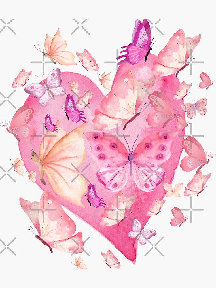 "Coral Pink Butterfly Heart" Sticker for Sale by HaloJives | Redbubble