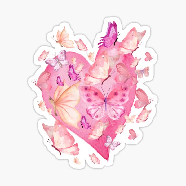 "Coral Pink Butterfly Heart" Sticker for Sale by HaloJives | Redbubble