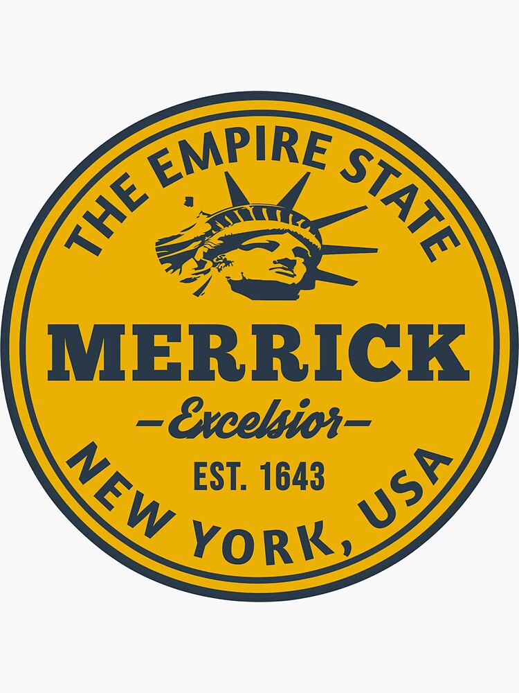 "Merrick New York Vintage Gold" Sticker for Sale by GypsyBuddy | Redbubble