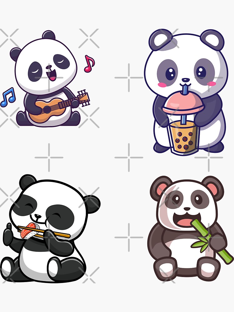 "Cute Kawaii pandas stickers Pack" Sticker for Sale by Artistusha ...