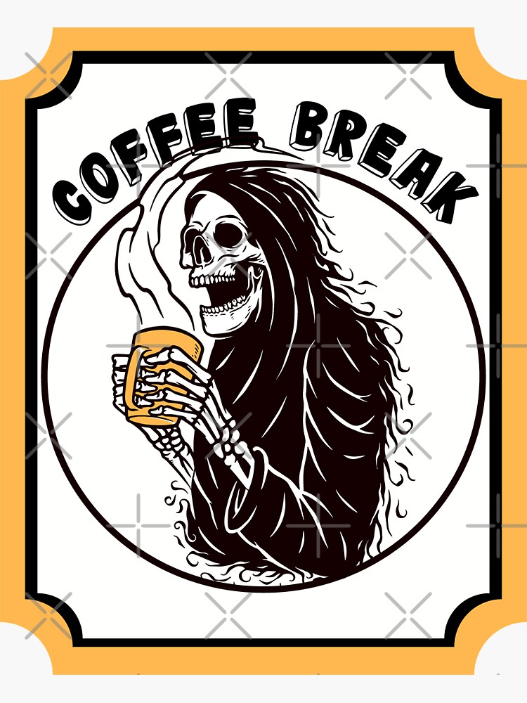 "Grim reaper drinking coffee, Having a coffee break, Funny Halloween ...