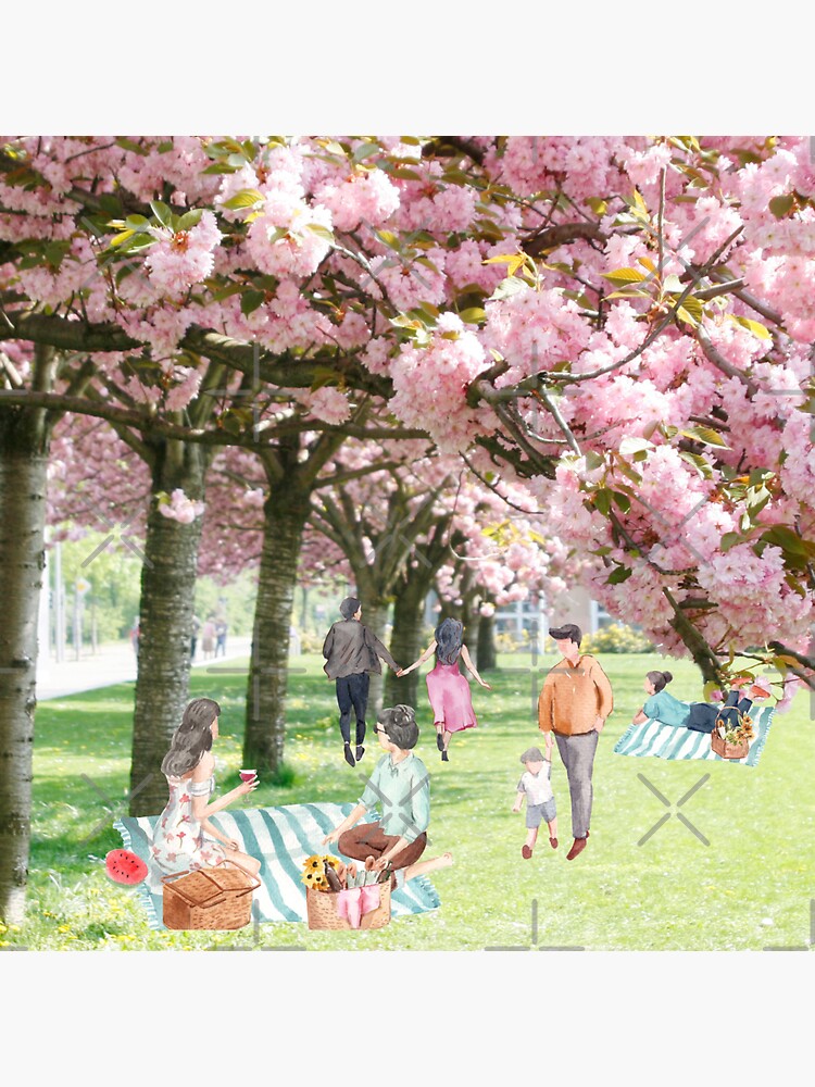 "Japan Cherry Blossom Trees Sakura Picnic" Sticker for Sale by ...