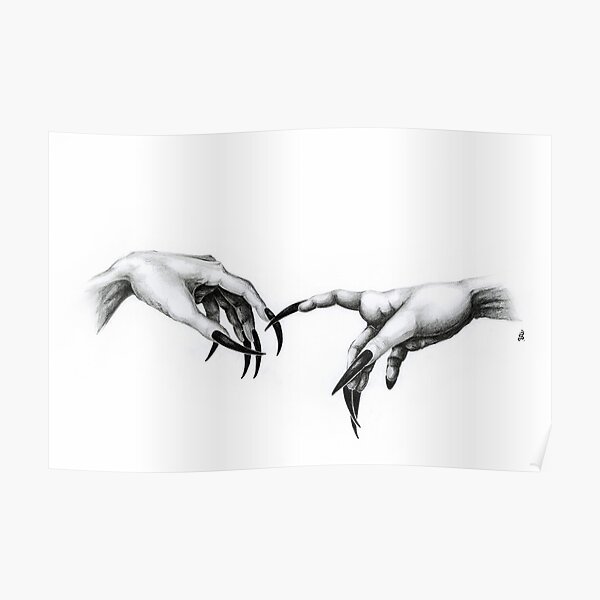 "Creation of Goth - black and white painting, gothic creation of adam ...