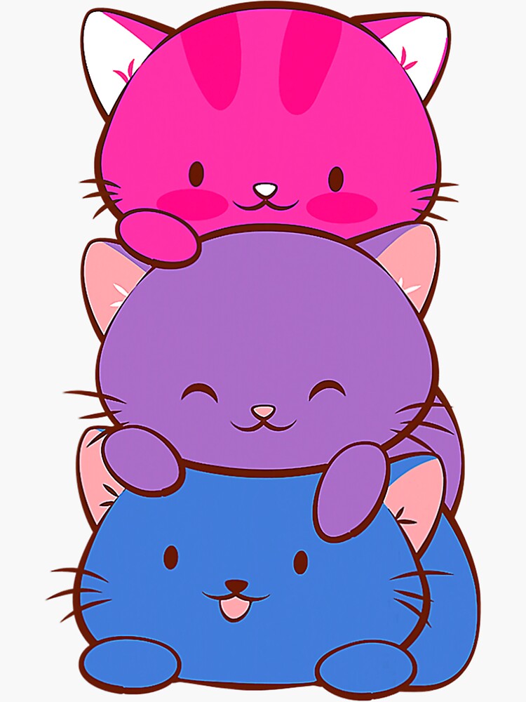 "Bisexual Pride Kawaii Kitty Cat Stack Anime LGBT Bi Pride " Sticker ...