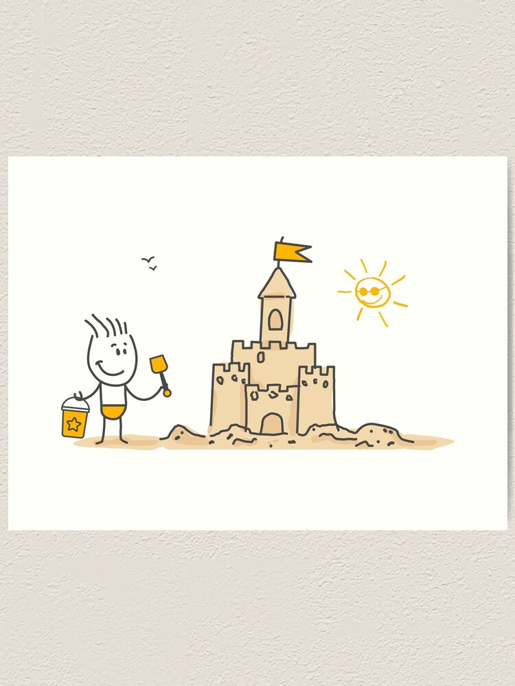 "Stick figures. Hello summer. Sand castle." Art Print for Sale by ...
