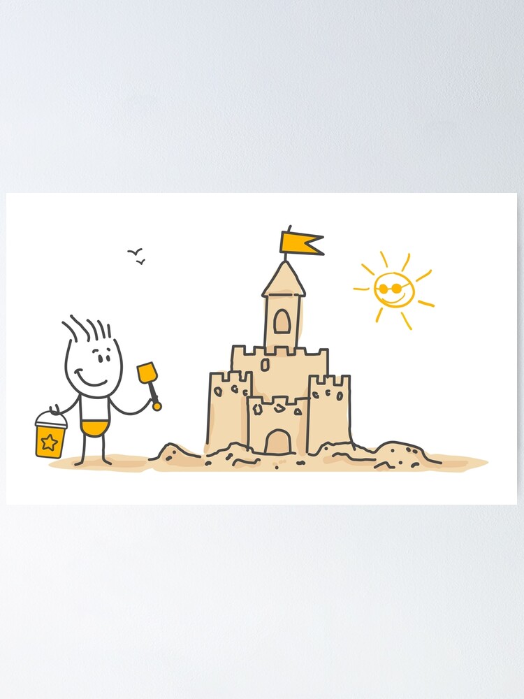 "Stick figures. Hello summer. Sand castle." Poster for Sale by ...
