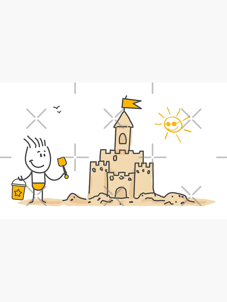 "Stick figures. Hello summer. Sand castle." Sticker for Sale by ...