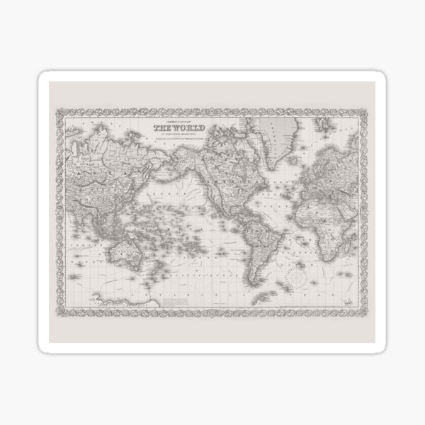 "Colton’s Map of the World 1855 Neutral" Sticker for Sale by ...