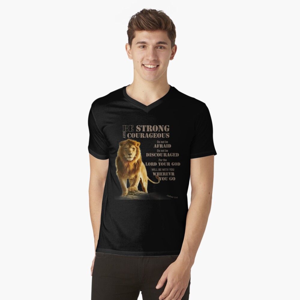"Womens Be Courageous Joshua 19 strong - lion - Judah- lord- V-Neck ...