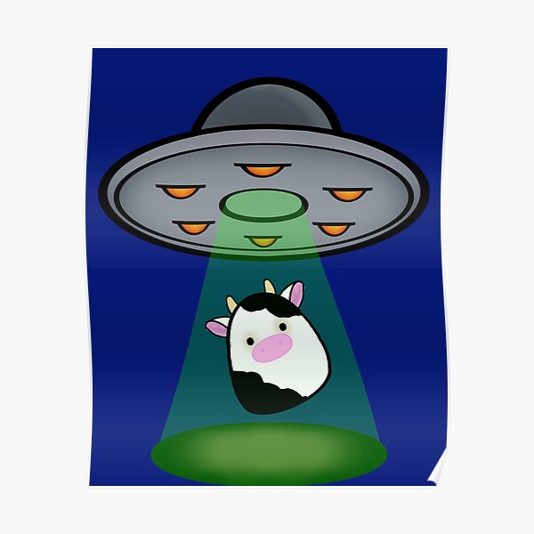 "UFO picking up plush cow" Poster for Sale by AcidicStonsey | Redbubble