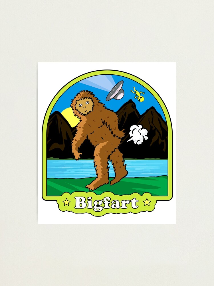 "Bigfoot Funny Big Fart with Alien and UFO" Photographic Print for Sale ...