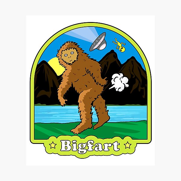 "Bigfoot Funny Big Fart with Alien and UFO" Photographic Print for Sale ...