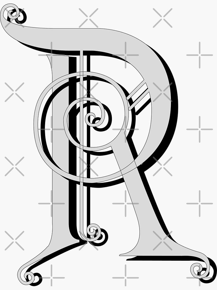 Pegatina «Alfabeto de monograma de letra R vintage. letras iniciales ...
