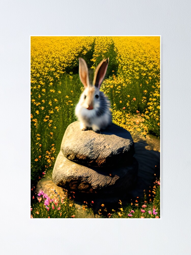 "Cute bunny on top of rocks." Poster for Sale by Art-Vibrations | Redbubble