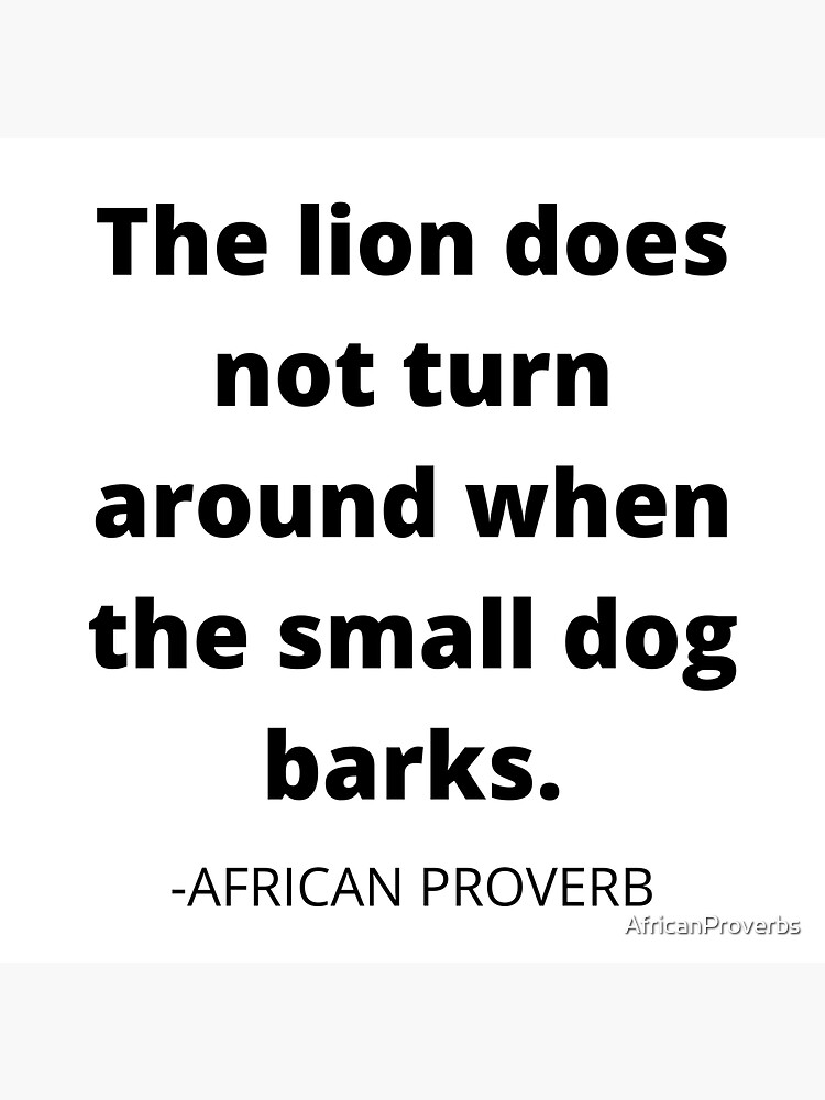 "African proverb- The lion does not turn around when the small dog ...