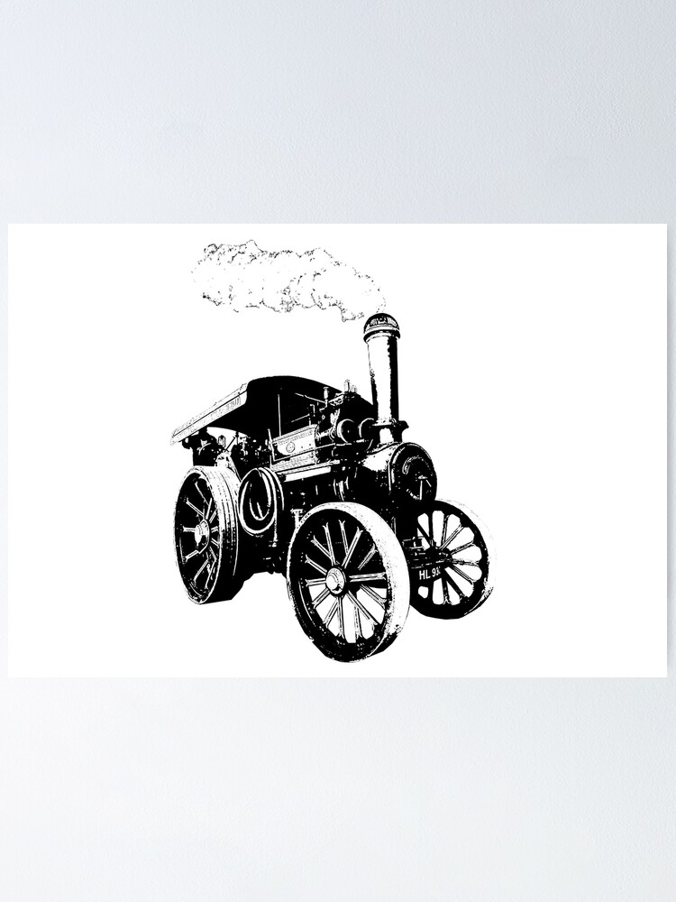 "Steam engine/Traction engine Black and White" Poster for Sale by ...