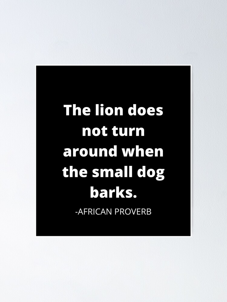 "African proverb- The lion does not turn around when the small dog ...