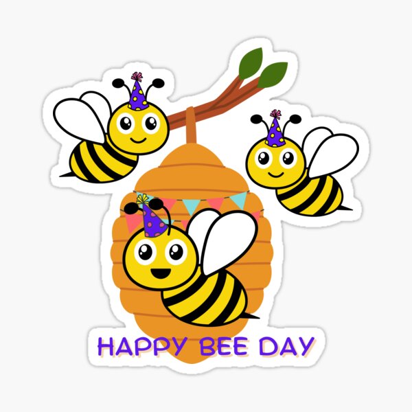 ""Happy Bee Day" Smiling honeybees in birthday hats" Sticker for Sale ...