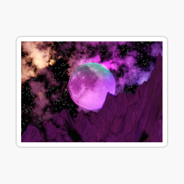 "Fantasy Moon with Mountains in Starry Background" Sticker for Sale by ...