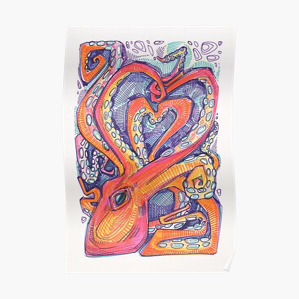 "Octopus Heart Drawing - 2017" Poster by gwennpaints | Redbubble