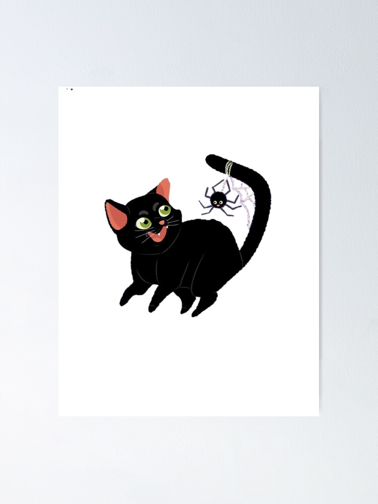 "Cute Scary Black Cat halloween with spider horror" Poster for Sale by ...