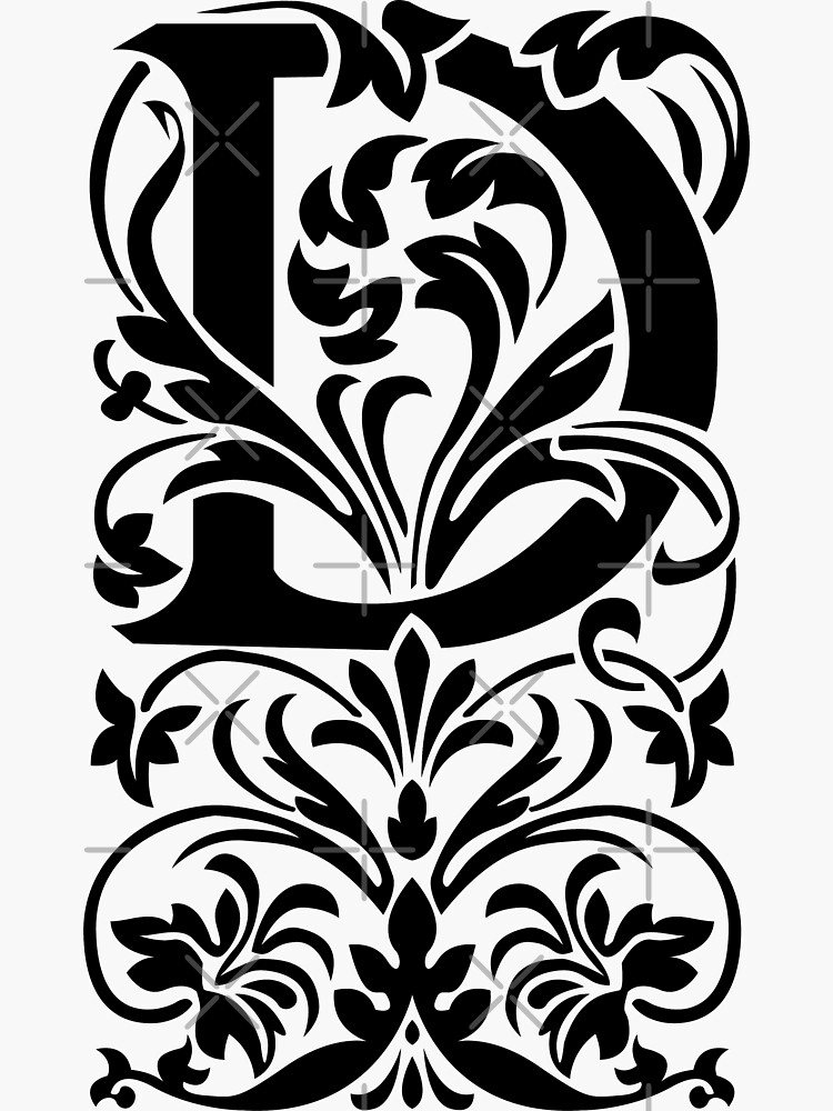"Floral letter D monogram pattern. Aesthetic Black and white Vintage ...