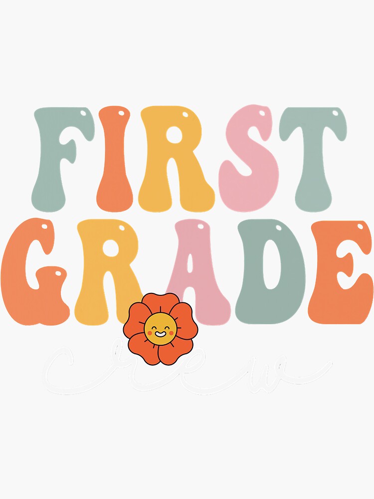 "First Grade Crew Retro Groovy Vintage First Day Of School" Sticker for ...