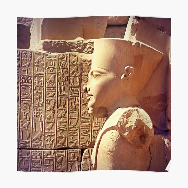 Póster «Estatua del faraón Tutankamón, perfil, jeroglíficos, templo de ...