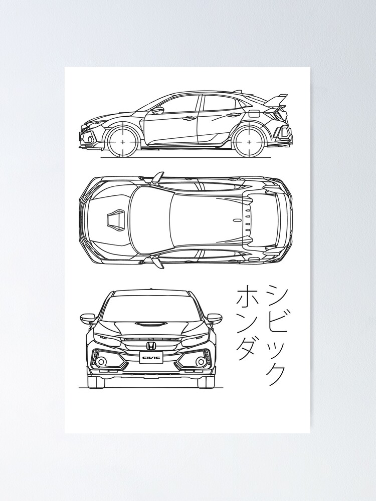 "Civic Type R Blueprint FK8" Poster for Sale by pampremachandra | Redbubble