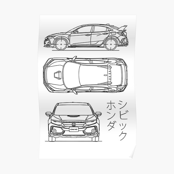 "Civic Type R Blueprint FK8" Poster for Sale by pampremachandra | Redbubble