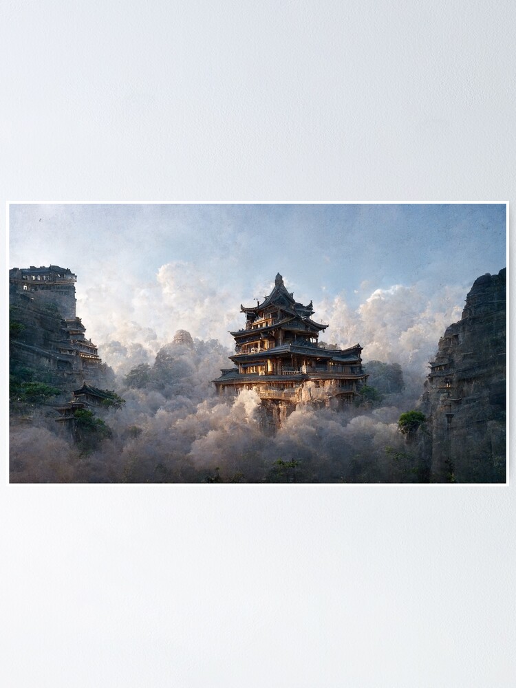 "Ancient Chinese Castle Over The Clouds" Poster for Sale by evrendrmz ...
