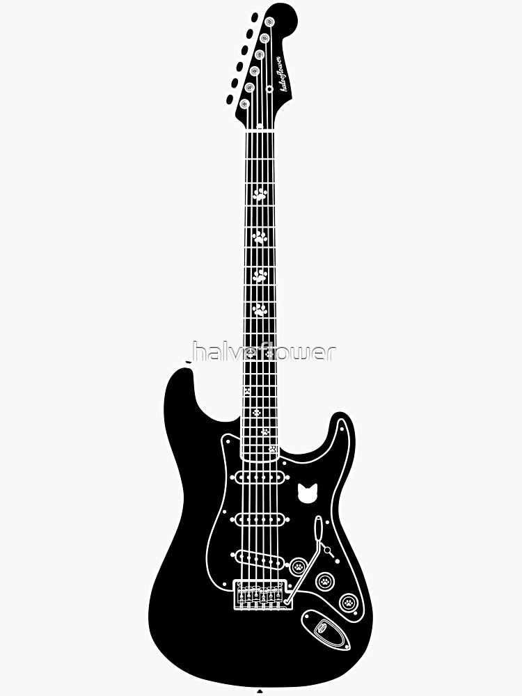 "Monochrome Stratocaster (White Outline) - Cat themed (Paws on Fret ...