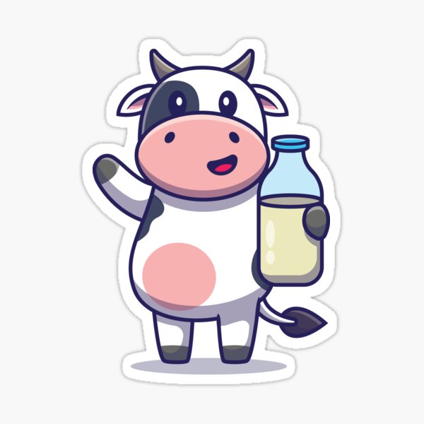 "Cute cow holding milk" Sticker for Sale by wwelcome | Redbubble