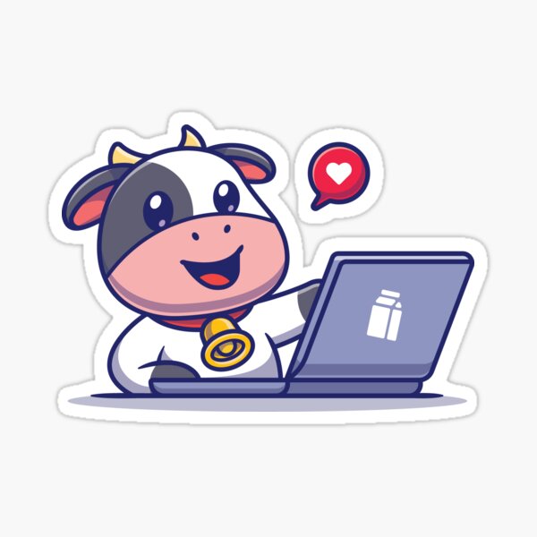 "Cute cow working on laptop" Sticker for Sale by wwelcome | Redbubble