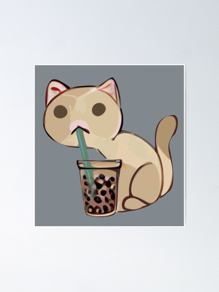 "Kawaii Cat Drinking Boba Tea" Poster for Sale by Mayzidazy | Redbubble