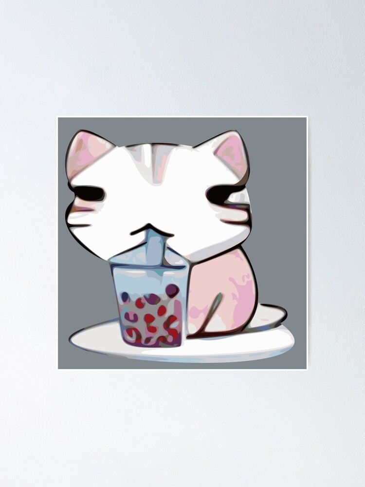 "Kawaii Cat Drinking Boba Tea" Poster for Sale by Mayzidazy | Redbubble