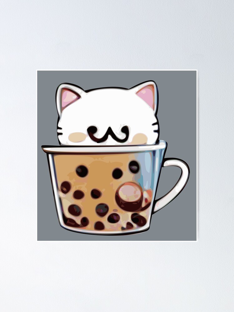 "Kawaii Cat Drinking Boba Tea" Poster for Sale by Mayzidazy | Redbubble