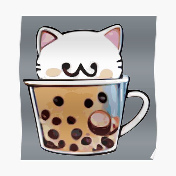 "Kawaii Cat Drinking Boba Tea" Poster for Sale by Mayzidazy | Redbubble