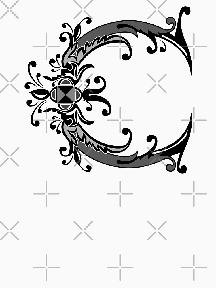 "Floral fancy letter C monogram. Black and white Vintage ornament ...