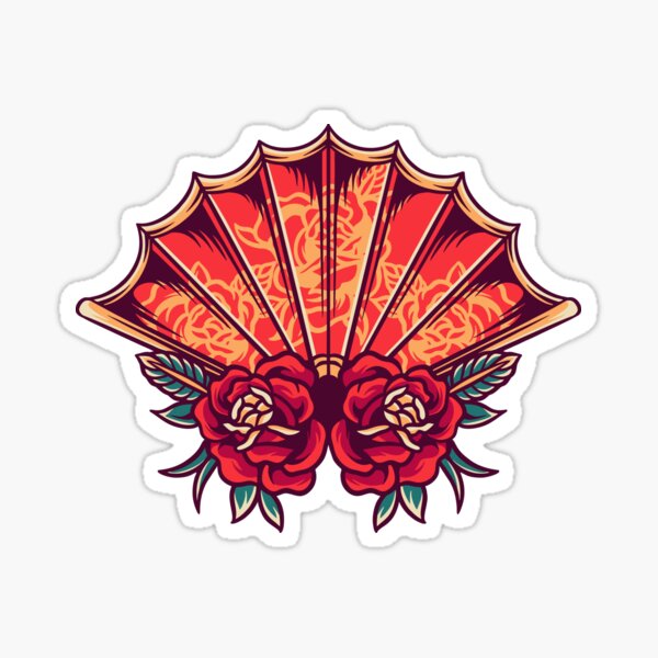 "Asia Fan With Rose Retro Illustration" Sticker for Sale by sabdatinta ...
