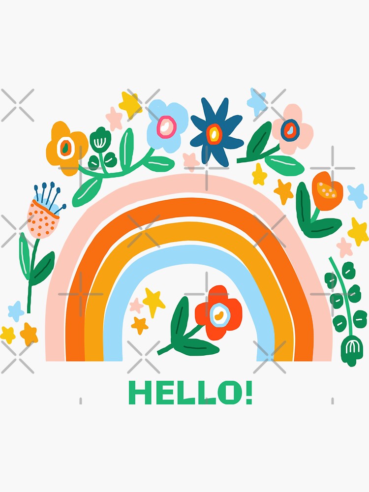 "Hello Rainbow with Cute Little Stars and Flowers" Sticker for Sale by ...