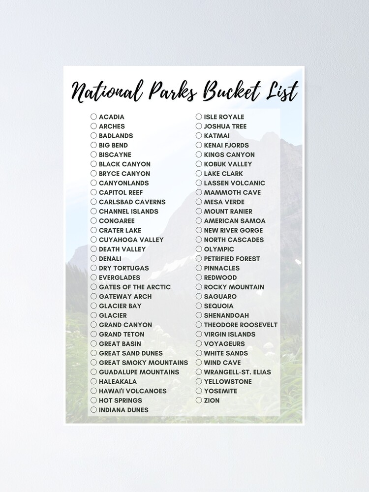 "National Parks Bucket List" Poster for Sale by hschwietz | Redbubble