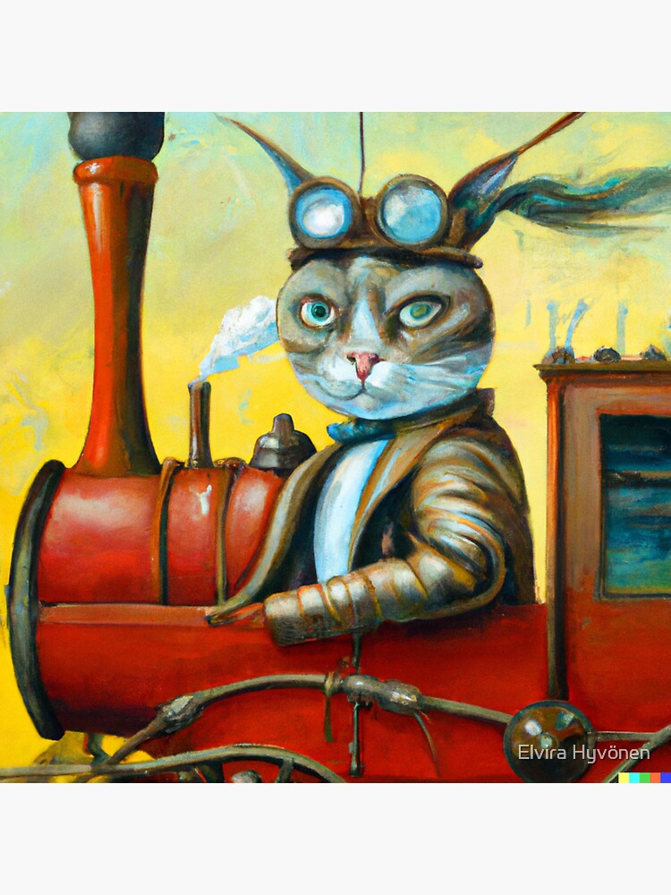 "AI Generated Art, Cat Train Driver 2" Sticker for Sale by ...
