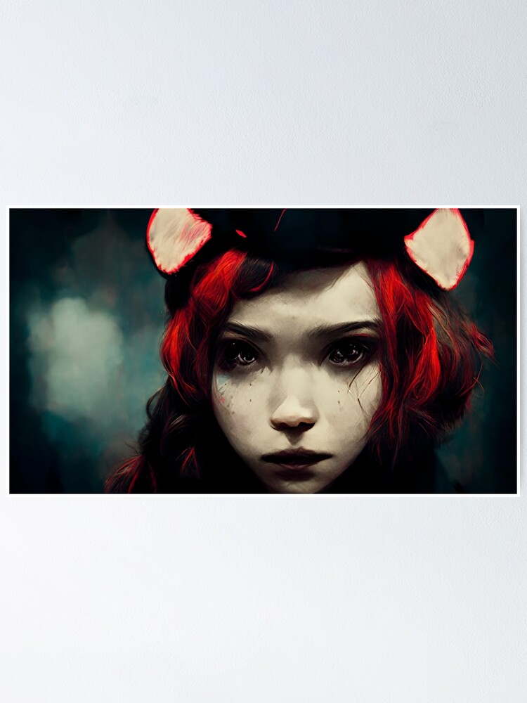 "Beautiful Red Hair Girl Face in a Cat Minimalist Cosplay" Poster for ...
