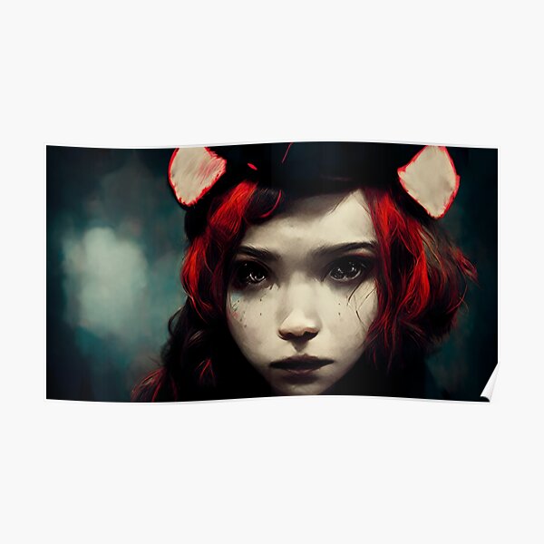 "Beautiful Red Hair Girl Face in a Cat Minimalist Cosplay" Poster for ...