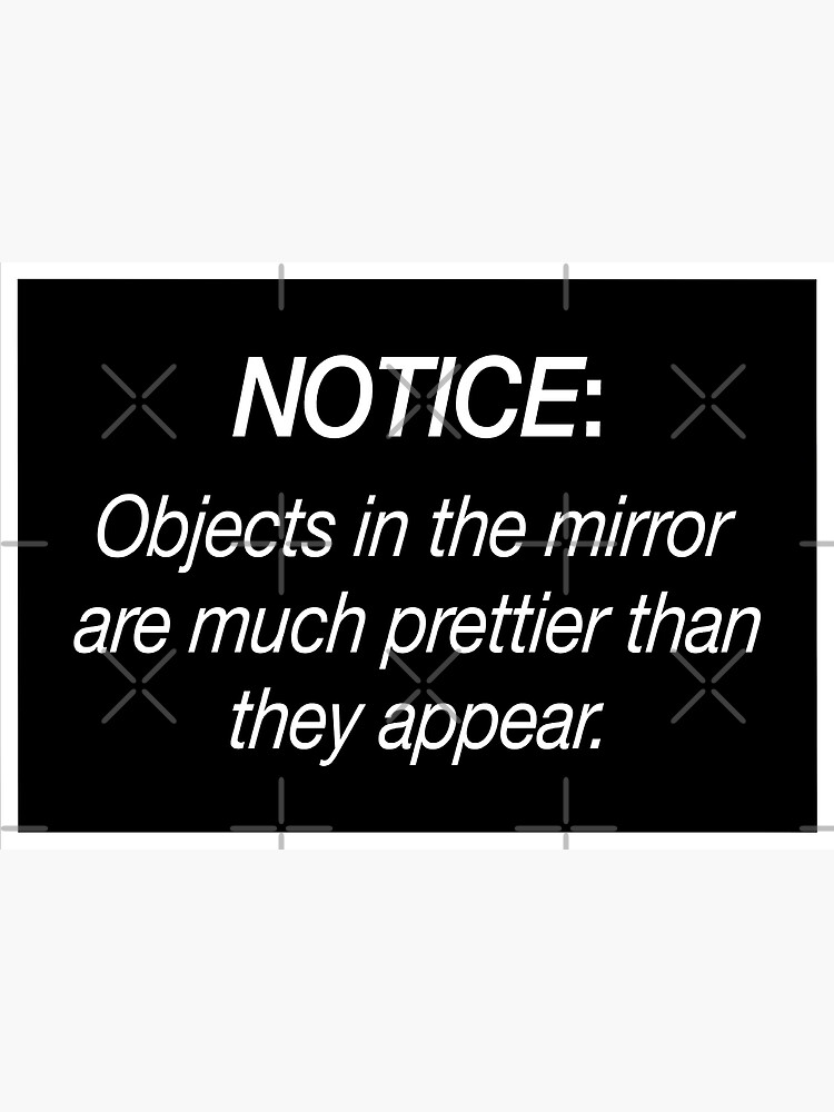 "Notice: Objects in the mirror are much prettier than they appear ...