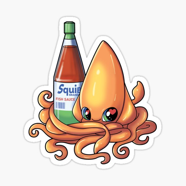 "Smiley Squid and Sauce" Sticker for Sale by Luvmaila | Redbubble