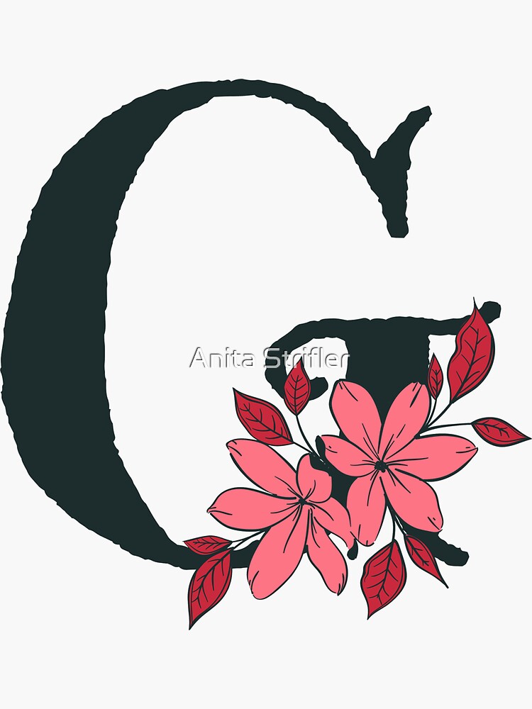 "Pink floral G monogram" Sticker for Sale by anitastrifler | Redbubble